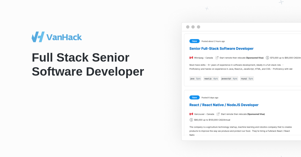 Full Stack Senior Software Developer - VanHack